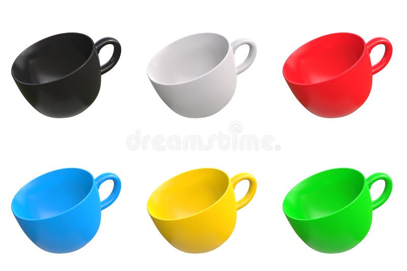 Set of Multi-colored Coffee Cups Isolated on a White Background Stock ...