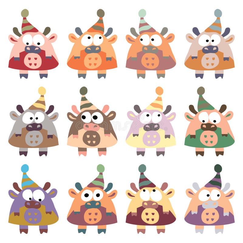 A Set of Multi-colored Cows in Retro Style. Stock Vector - Illustration ...