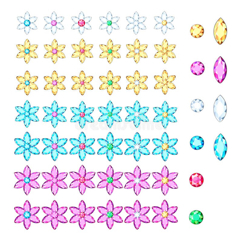 Set of Multi-colored Diamonds of Different Facets on a White Background ...