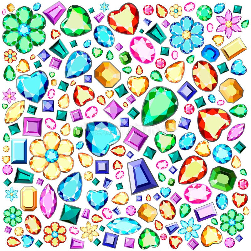Set of Multi-colored Diamonds of Different Facets on a White Background ...
