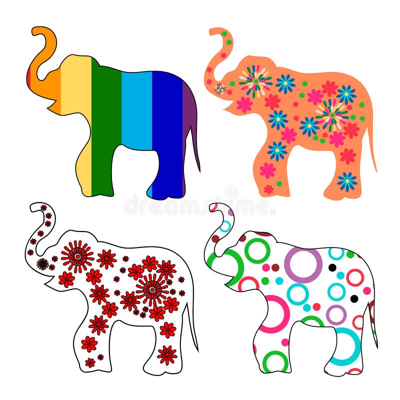 Set Of Multi-colored Elephants Stock Illustration - Illustration of ...
