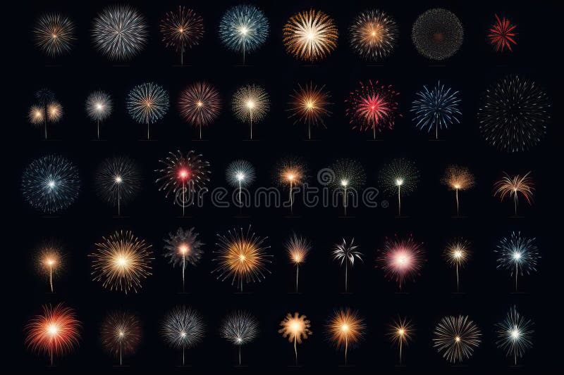 Set of Multi-colored Fireworks on a Black Background. Stock Photo ...
