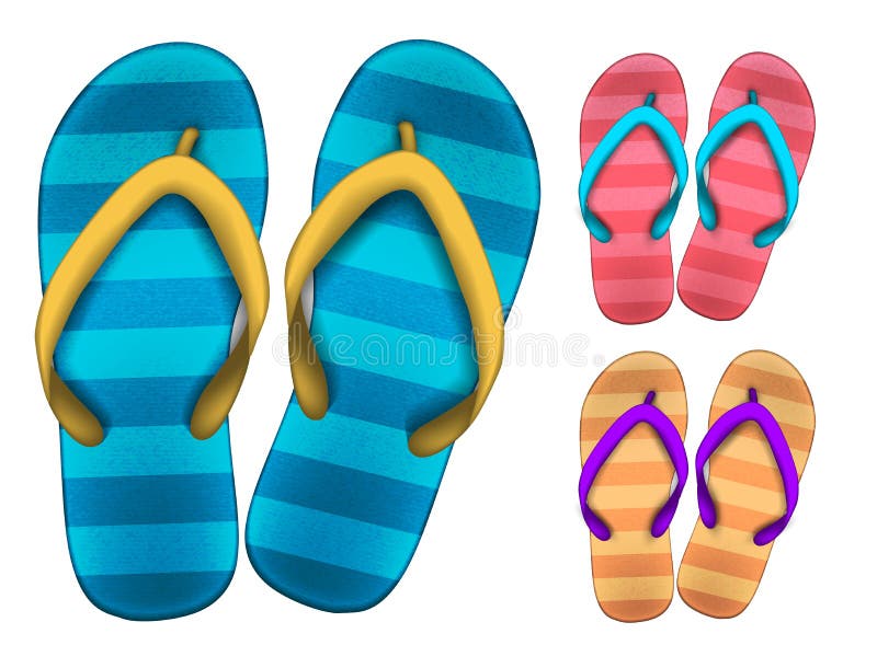 Set of Multi-colored Flip Flops on a White Background. 3D Vector. High ...