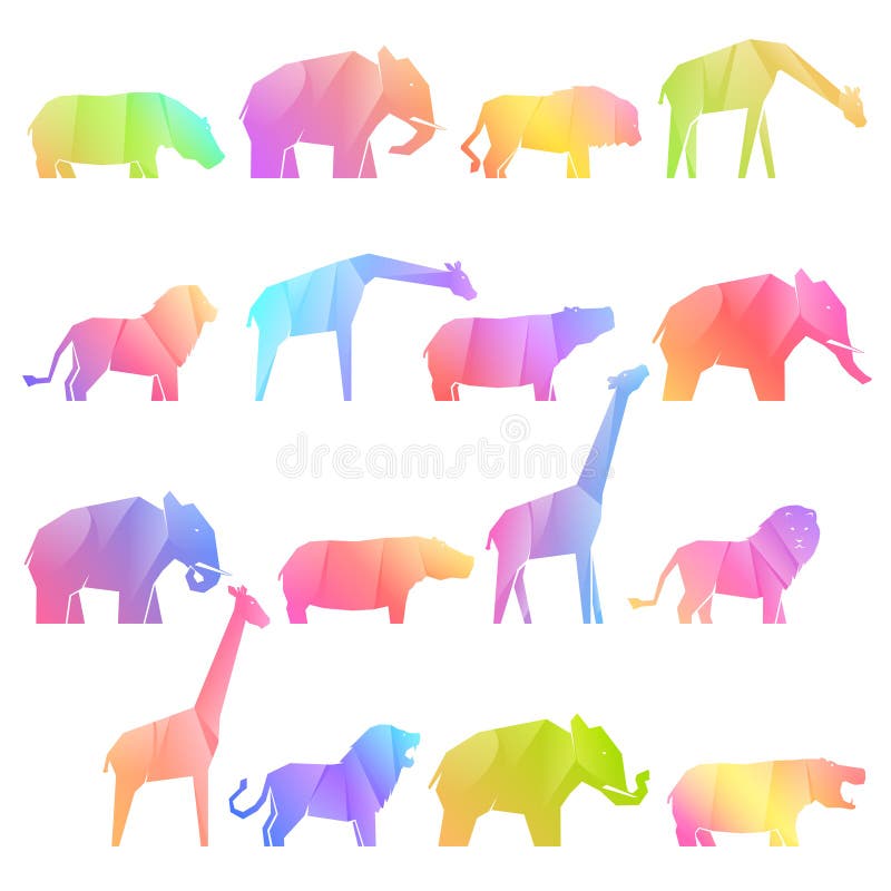 Set of Multi-colored Gradient African Animals Stock Vector ...
