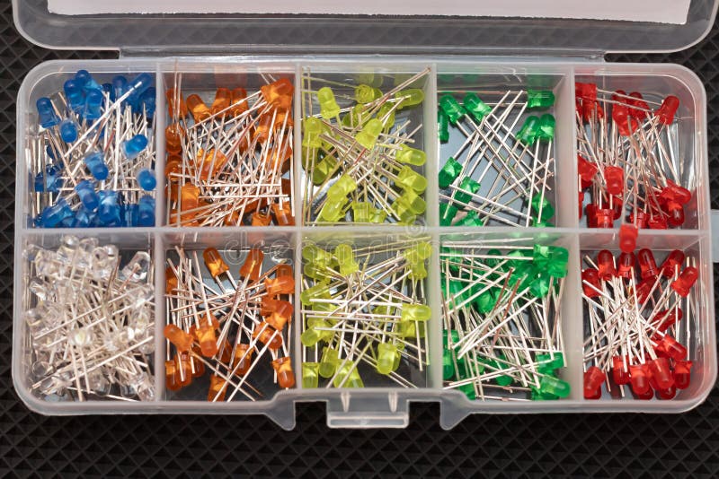Set of Multi-colored LEDs in a Plastic Box Close-up. Stock Image ...