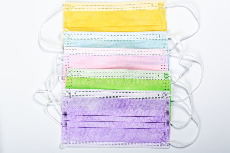 Set of Multi-colored Medical Masks Stock Photo - Image of fabric, white ...
