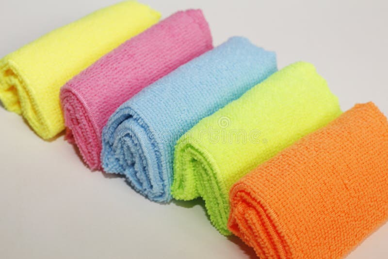 A Set of Multi-colored Microfiber Cloths for Cleaning Stock Image ...