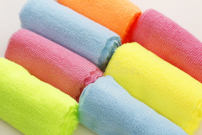 A Set of Multi-colored Microfiber Cloths for Cleaning Stock Photo ...