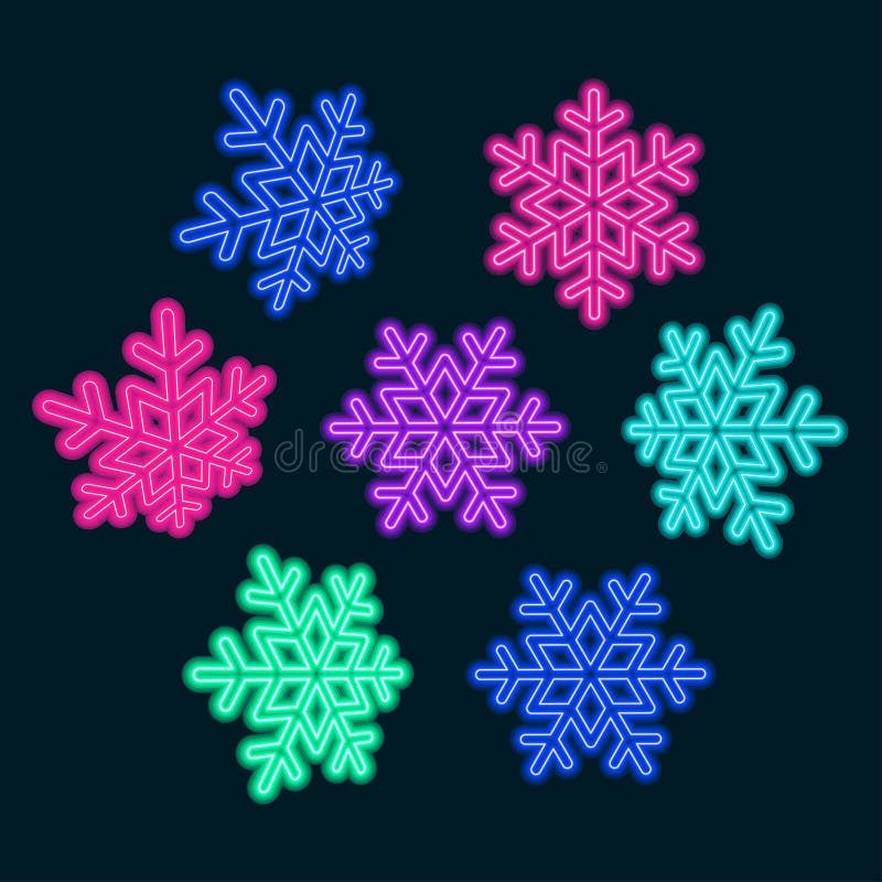 Set of Multi-colored Neon Snowflakes Stock Vector - Illustration of ...