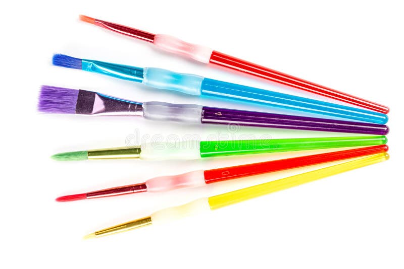 Set of Multi-colored Paint Brushes, Top View Stock Photo - Image of ...