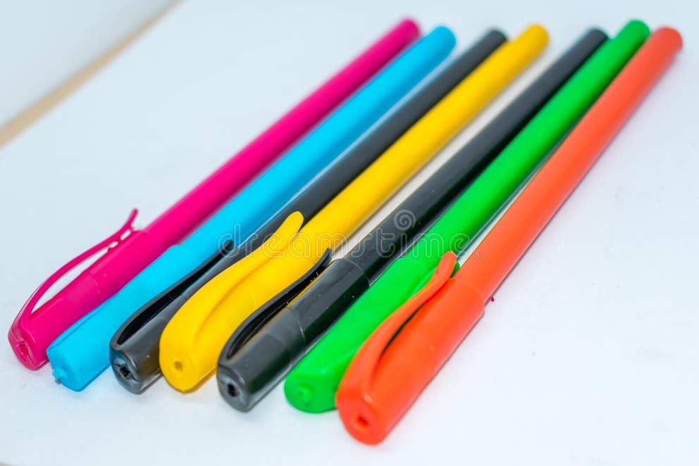 Set of Multi-colored Pens, Isolated on White. Stock Photo - Image of ...