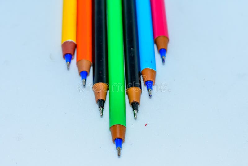 Set of Multi-colored Pens, Isolated on White. Stock Photo - Image of ...