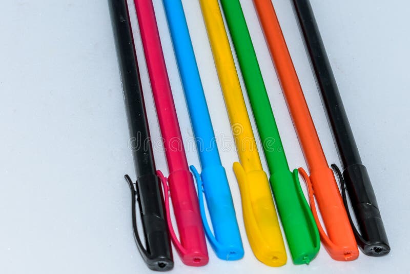 Set of Multi-colored Pens, Isolated on White. Stock Image - Image of ...
