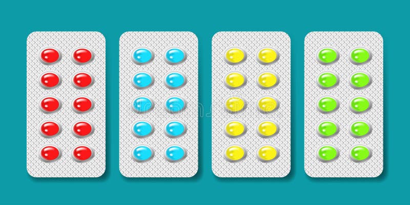 Set of Multi-colored Pills in Blisters Stock Vector - Illustration of ...