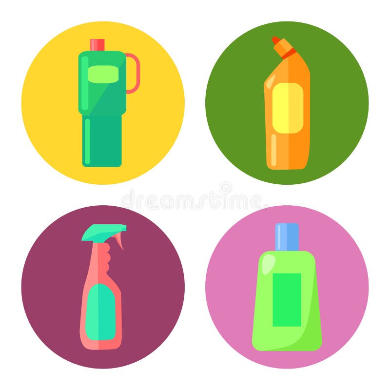 Set Icons of Cleaning Products in Plastic Containers, Bottles. Logo ...