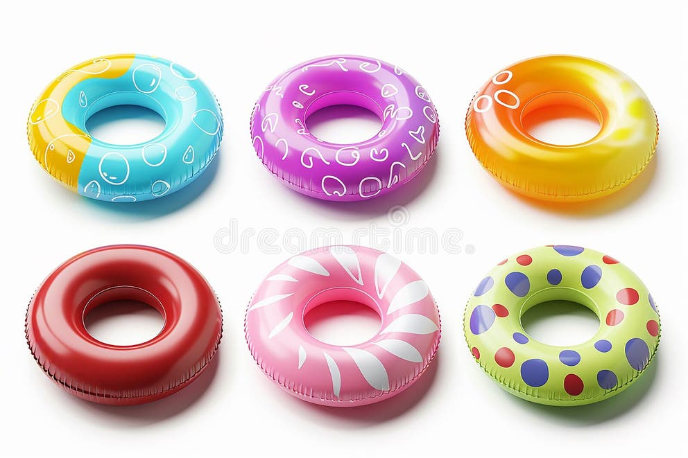 A Set of Multi-colored Rubber Inflatable Circles for Riding in a Water ...