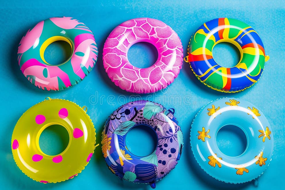 A Set of Multi-colored Rubber Inflatable Circles for Riding in a Water ...