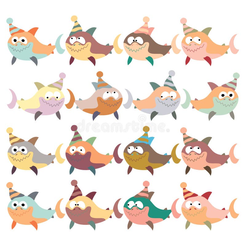 A Set of Multi-colored Sharks in Retro Style. Stock Vector ...