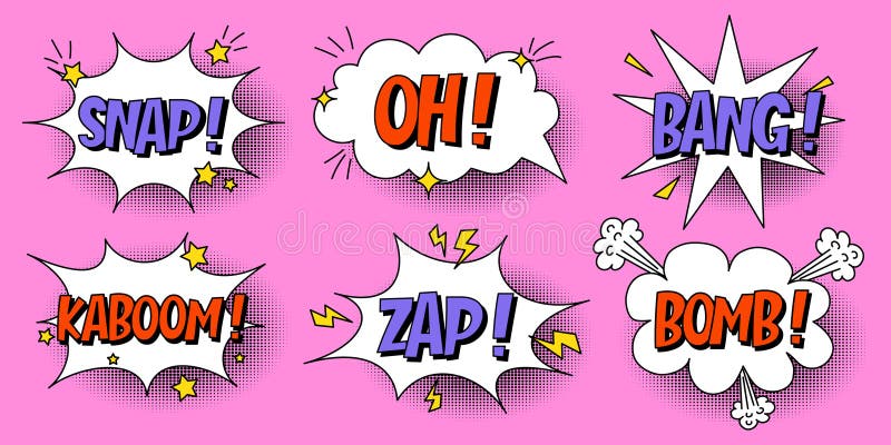 A Set of Multi-colored Speech Bubbles with Expressive Inscriptions, Pop ...