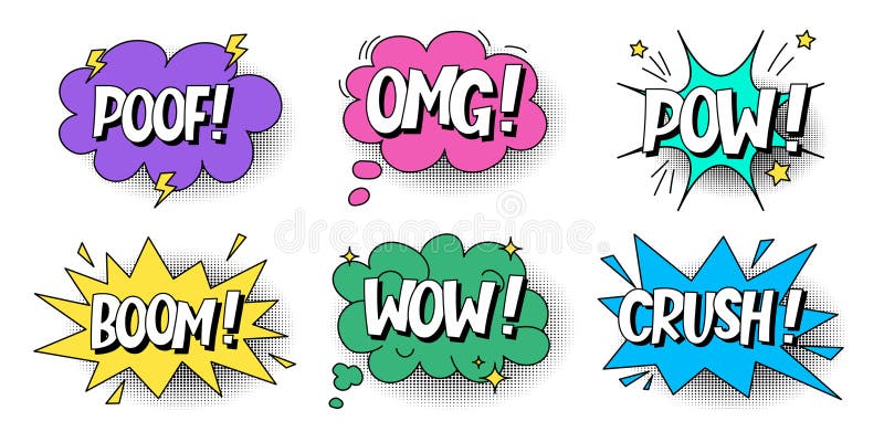 A Set of Multi-colored Speech Bubbles with Expressive Inscriptions ...