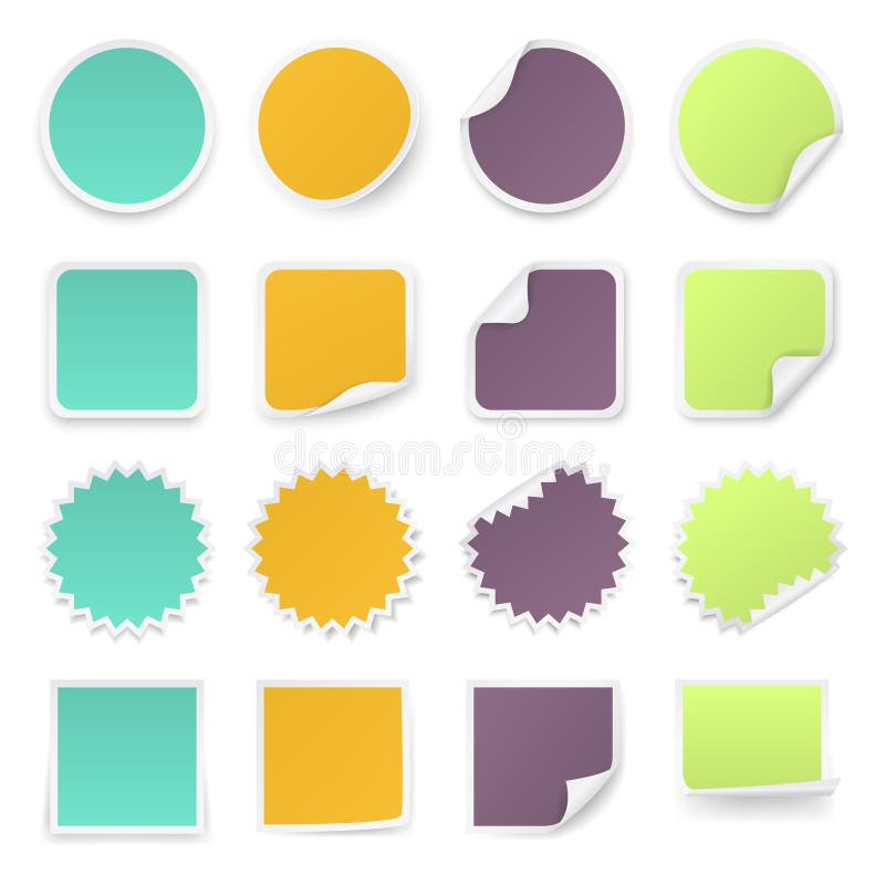 Set of Multi-colours Stickers with Rounded Corners in Different Shapes ...