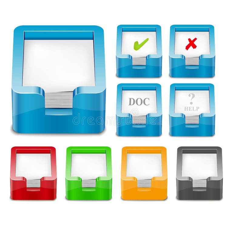 Set of Multicolor 3D Paper Tray Icons Stock Vector - Illustration of ...