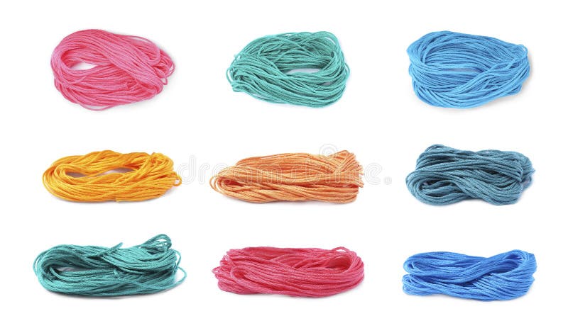 Set with Multicolor Embroidery Threads on White Background Stock Photo ...