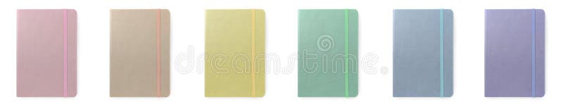 Set with Multicolor Notebooks on White Background, Top View. Banner ...