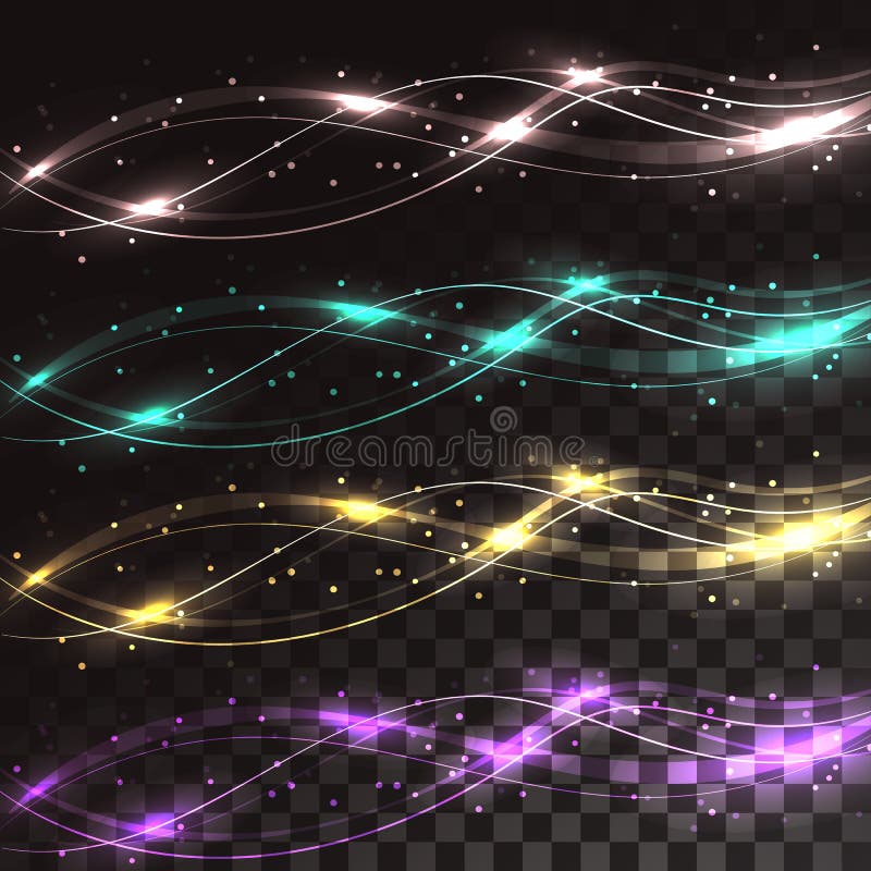 Set of Multicolored Abstract Lines of Energy Magical Electric Magic ...