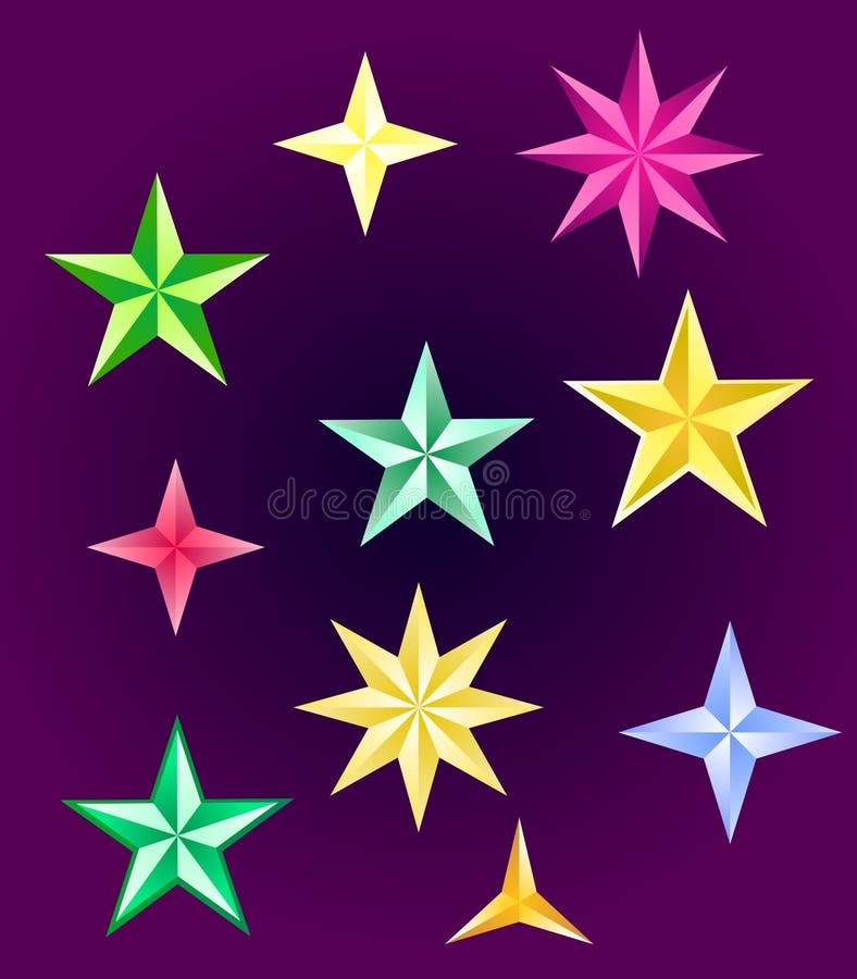 Set of Multicolored and Bright Stars. Stars for Decor Stock Vector ...