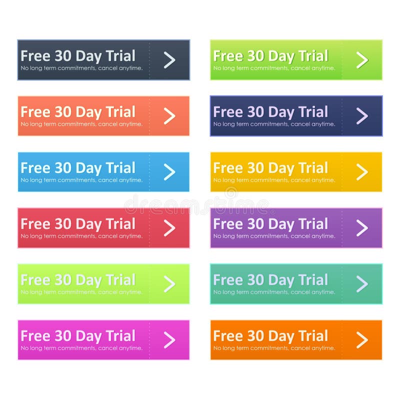 Set of Multicolored Button for Website Design. Free Trial Day Stock ...
