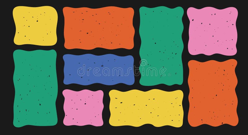 Set of Multicolored Curve Rectangle Shape with Texture. Drawing Organic ...