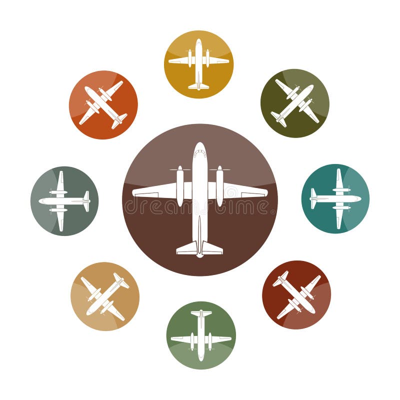Set of Flat Multi-colored Icons with the Image of an Airplane Stock ...