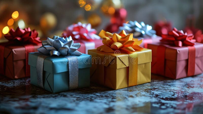 Set of Multicolored Gift Boxes with Ribbon Bows - AI Generated Stock ...