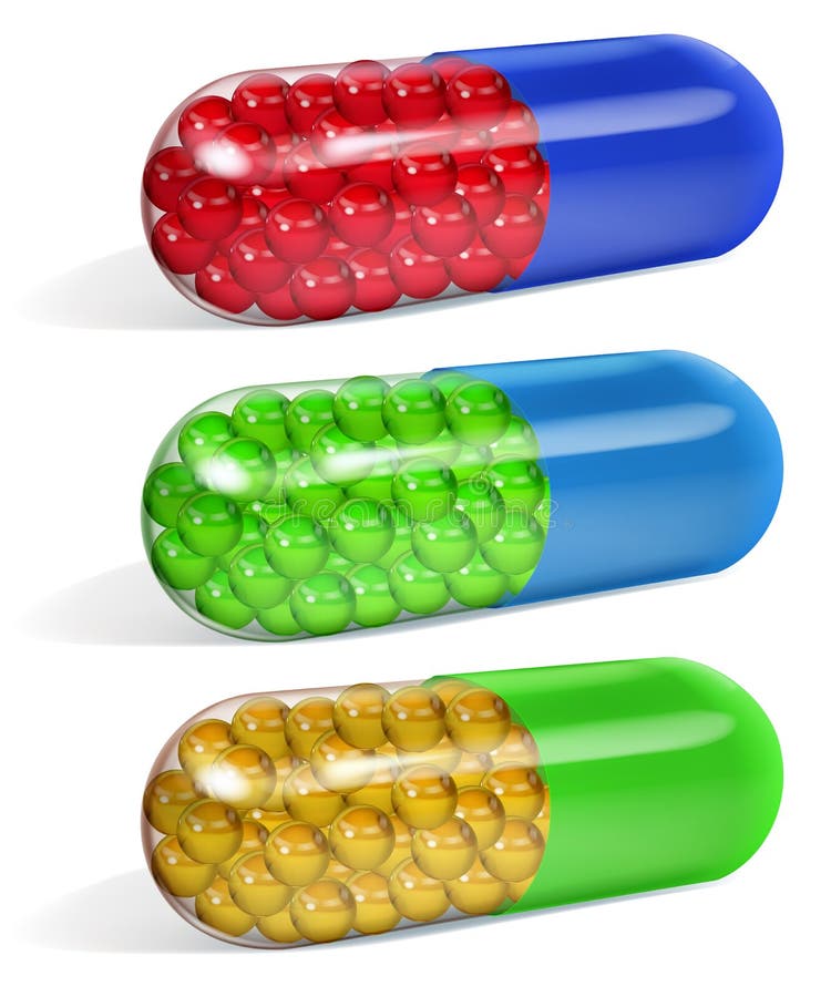 Half Red Capsule In Row Of Half Green Pills. 3D Stock Illustration ...