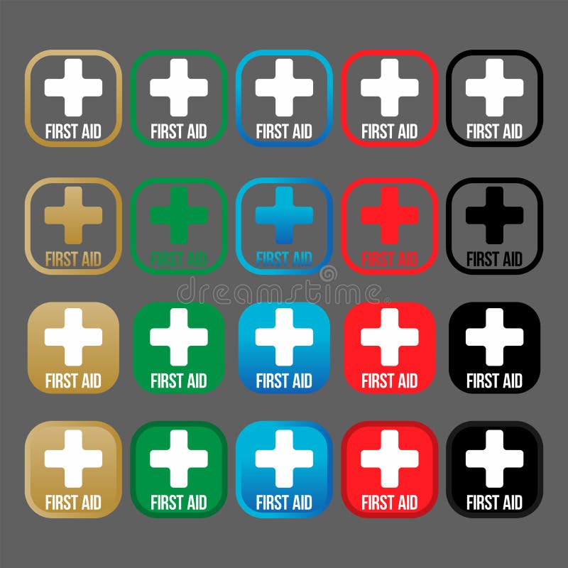 Set of Multicolored Icons, Patches First Aid Kit in the Shape of a ...
