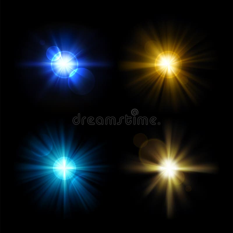Set of Multicolored Light Bursts with Lens Effect. Realistic Colorful ...