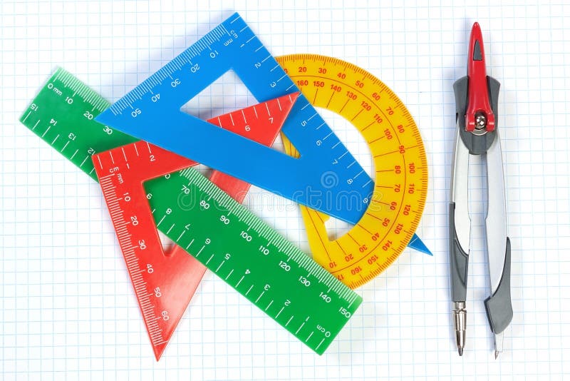 The Ruler, Triangle, Protractor for the School. Stock Photo - Image of ...