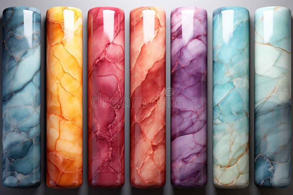 Set of Multicolored Marble Bars in a Row on a Shelf Generative AI Generative AI Stock ...