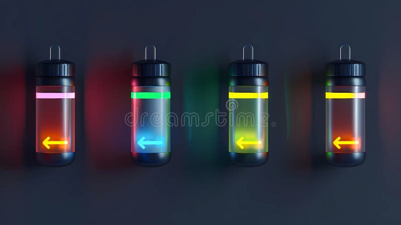 Set of Multicolored Neon Batteries Tubes with Arrows on a Dark ...