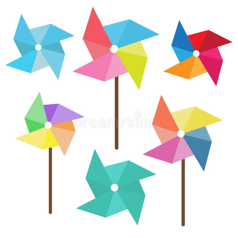 Set of Multicolored Paper Windmills Stock Illustration - Illustration ...
