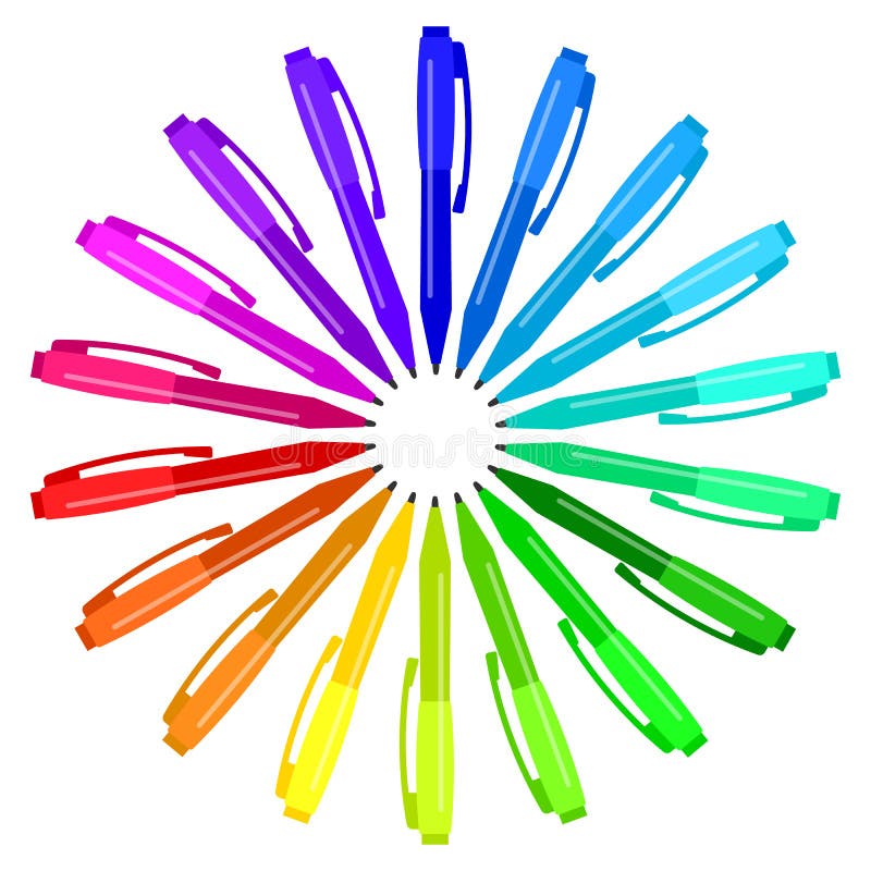 Set of Multicolored Pens Placed in a Circle Stock Vector - Illustration ...