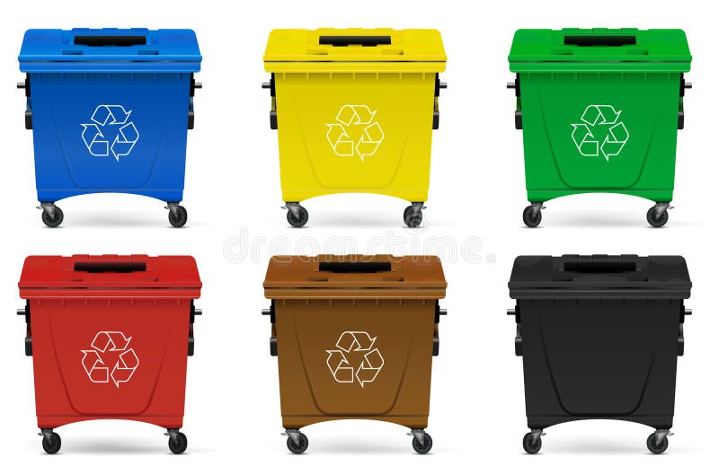 Set of Multicolored Plastic Containers on Wheels. Recycling Containers ...