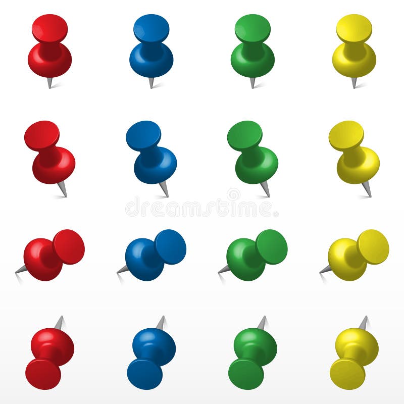 Green Office Round Push Pins. 3d Push Pin Stock Vector - Illustration ...