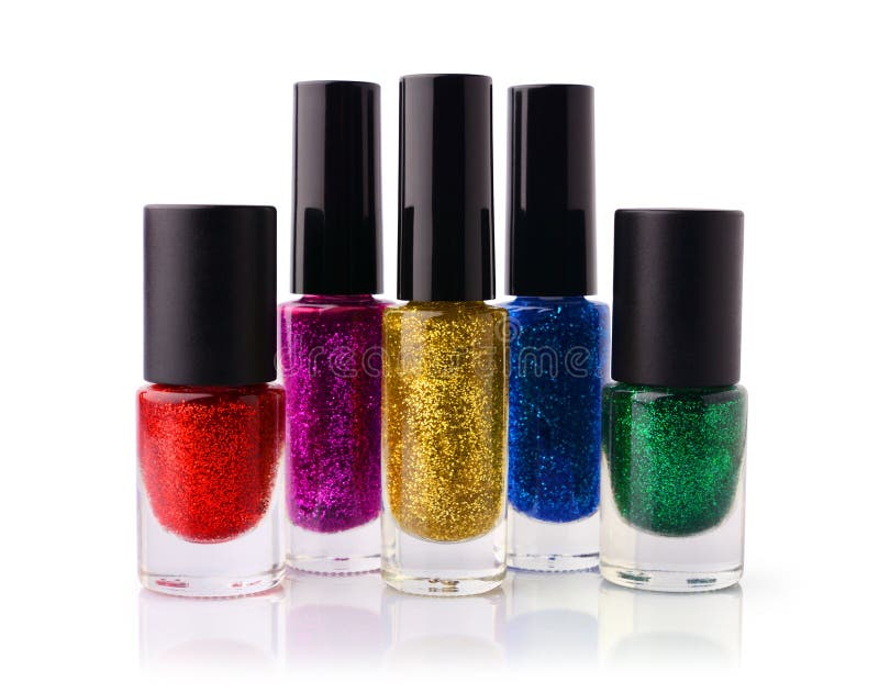 Set of Multicolored Shiny Nail Polish with Glitter Stock Image - Image ...