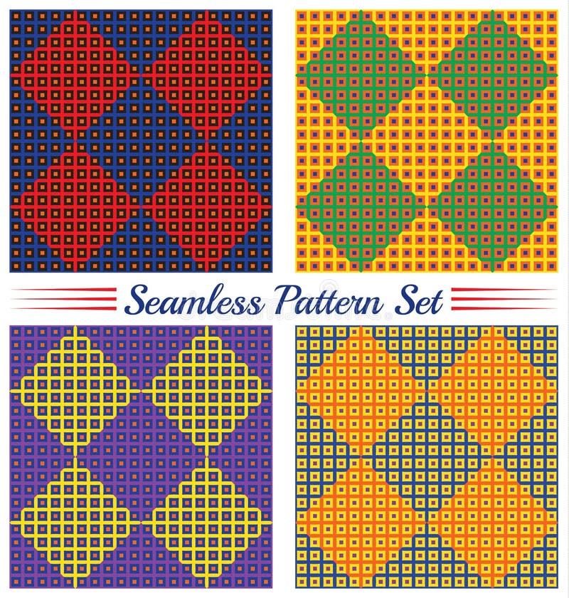 Set of 4 Multicolored Stylish Geometric Seamless Patterns with Squares ...