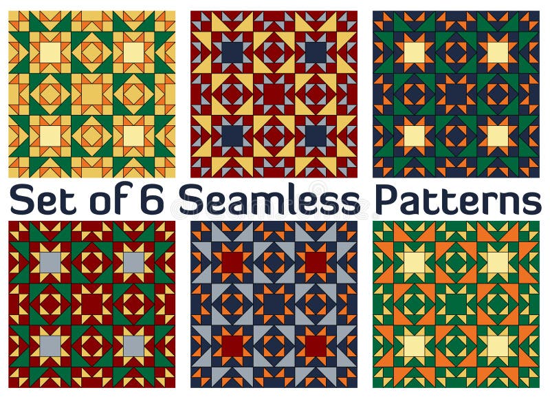 Set of 6 Multicolored Trendy Geometric Seamless Patterns with Triangle ...