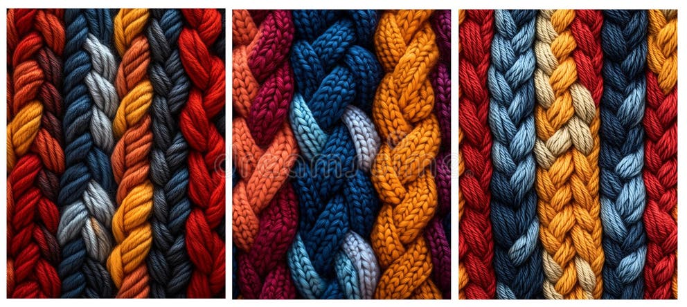 Set of Multicolored Vertical Knit Patterns. Rustic Knit Textures in ...