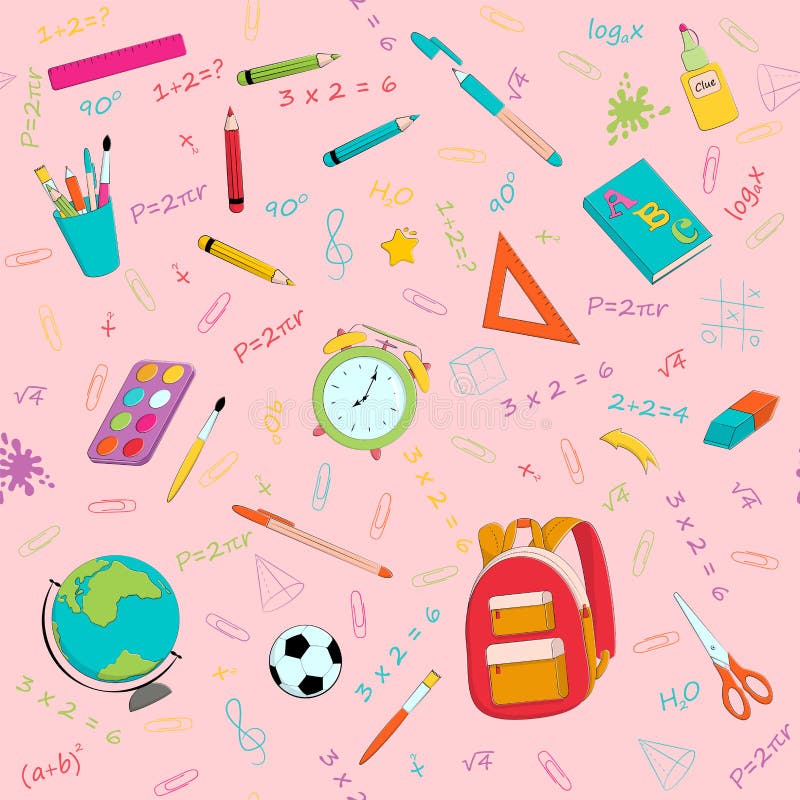 Multicolour Vector Seamless Pattern with School Supplies and Stationery ...