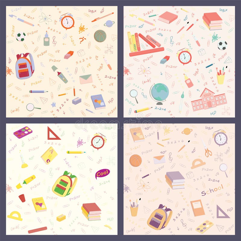 Multicolour Vector Seamless Pattern with School Supplies and Stationery ...